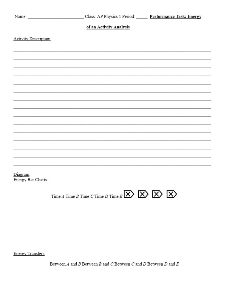 Performance Task - Energy of An Activity Analysis - Template | PDF ...