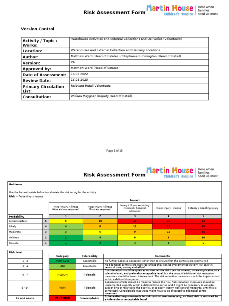 Risk Assessment Warehouse Collections and Deliveries V6 03.2022 RA ...