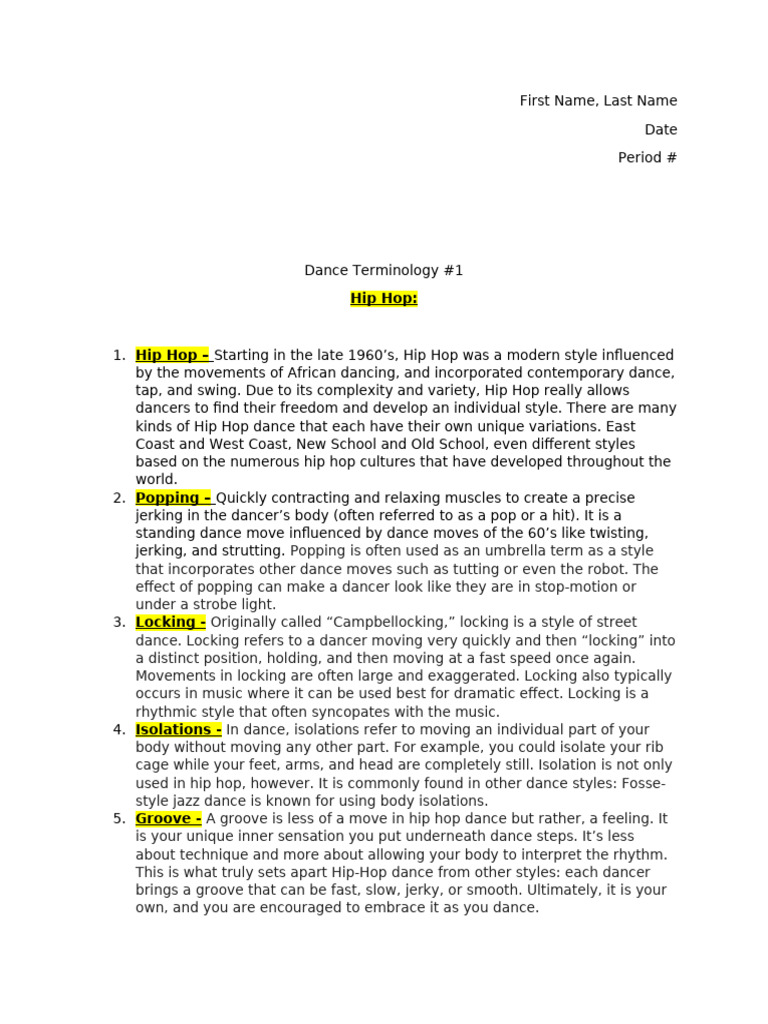 Dance Terminology 1 3 | PDF | Dances | Performing Arts