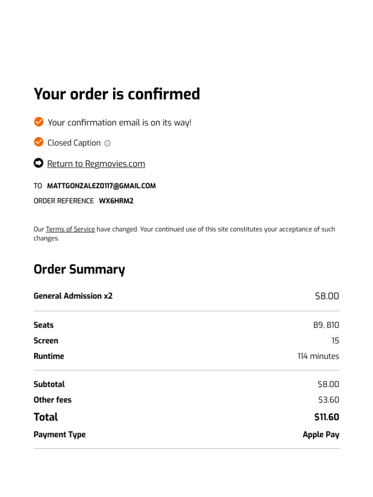 Regal - Order Success | PDF