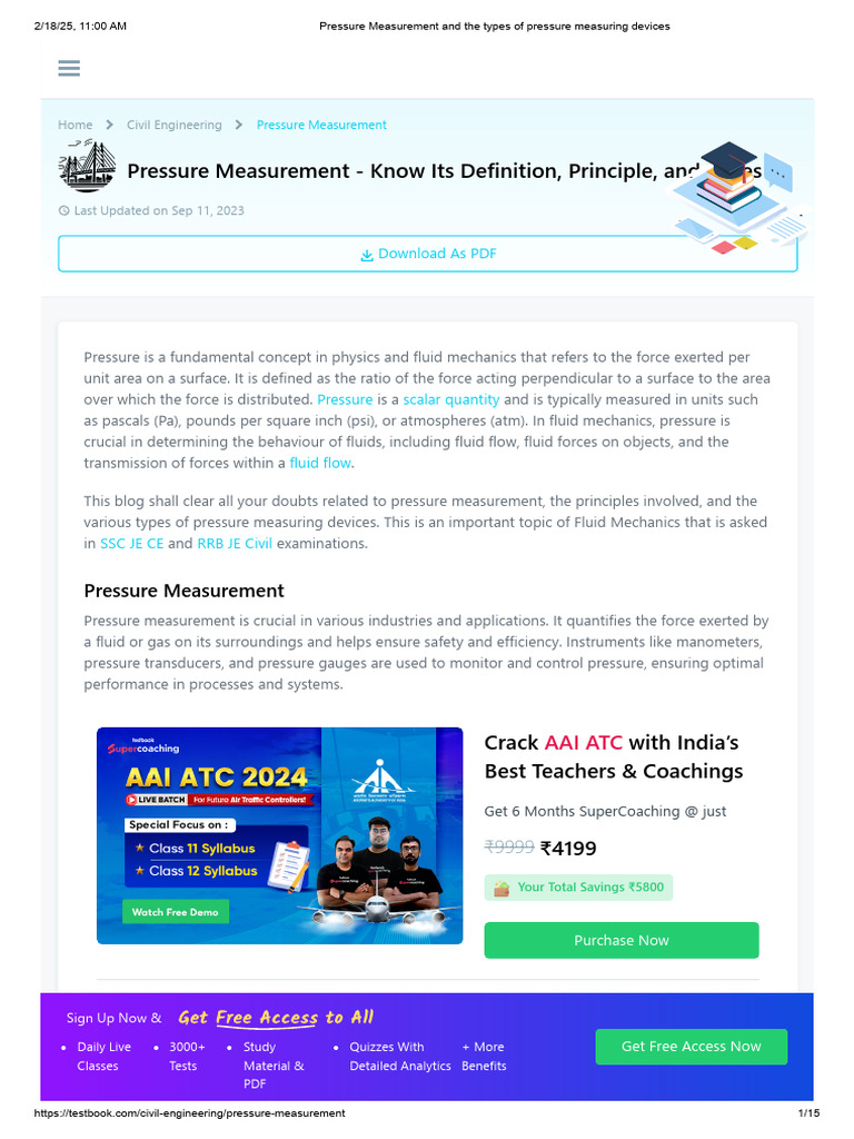 Pressure Measurement and The Types of Pressure Measuring Devices | PDF ...
