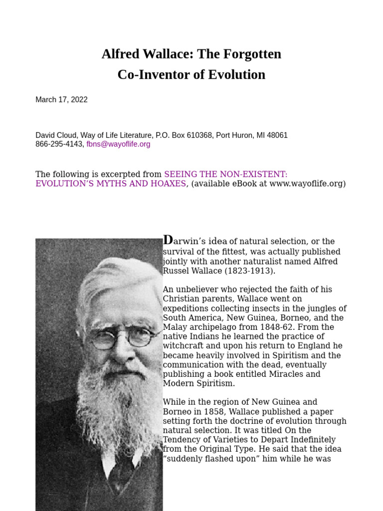 Alfred Wallace - The Forgotten Co-Inventor of Evolution | PDF | Charles ...