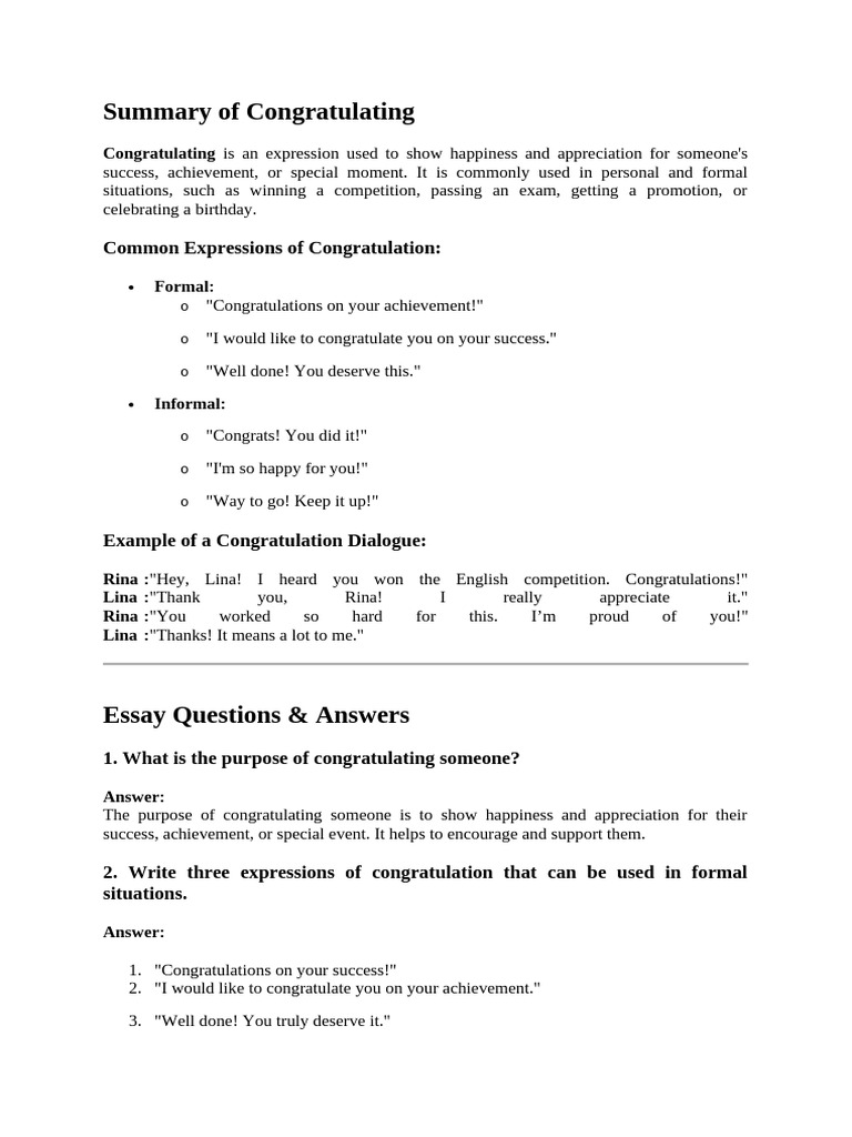 Summary of Congratulating | PDF