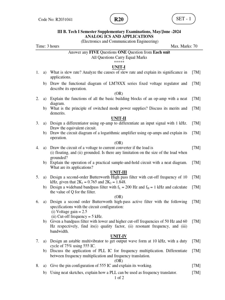 Analog Ics And Applications May 2024 Pdf Operational Amplifier