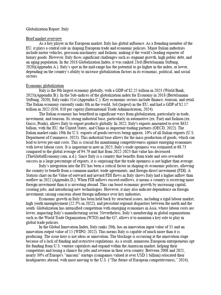 Globalization Report Italy | PDF | Foreign Direct Investment ...