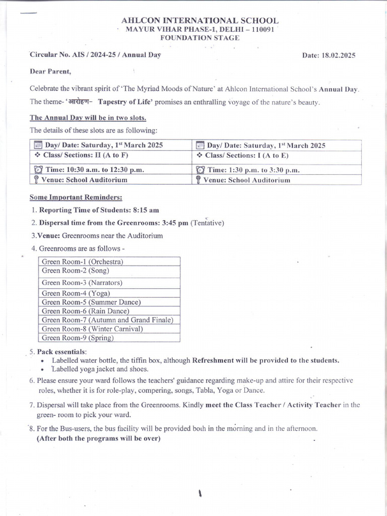 Circular - Annual Day Classes I & II | PDF