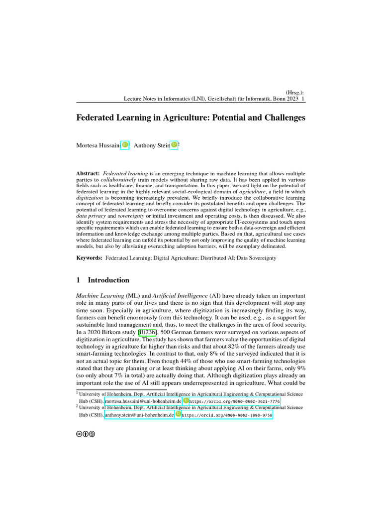 Federated Learning in Agriculture Potential and Challenges | PDF | Artificial Intelligence ...