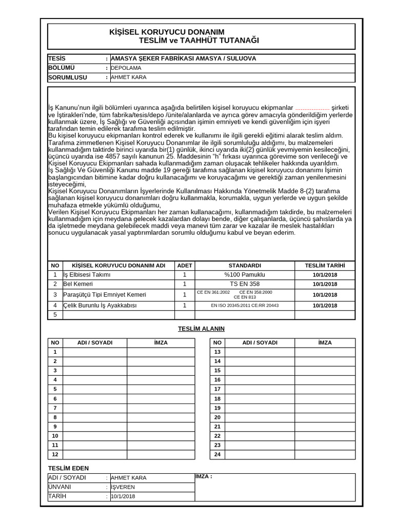 KKD Zimmet Formu | PDF