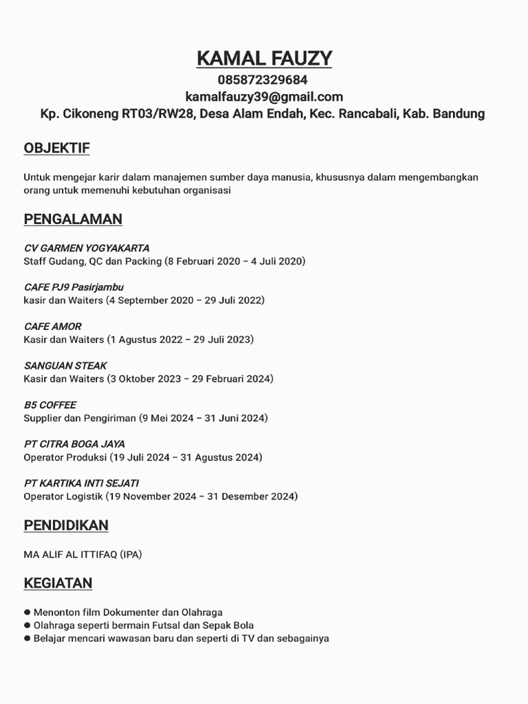 Cv Kamal Fauzy | PDF