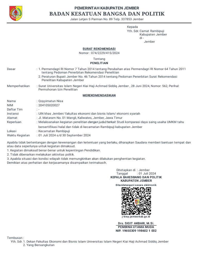 J-Krep Jember Kesbangpol Rekomendasi Penelitian Bakesbangpol Kabupaten ...