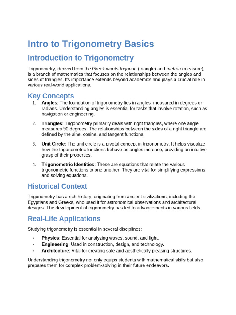 Intro To Trigonometry Basics | PDF | Trigonometry | Trigonometric Functions