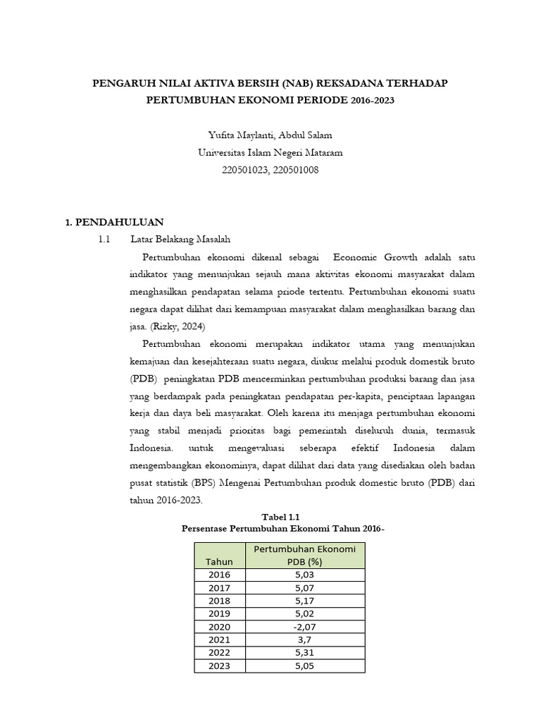 Pengaruh NAB Terhadap Pertumbuhan Ekonomi | PDF