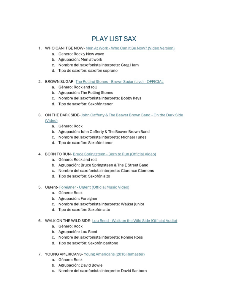 PLAY LIST SAX | PDF