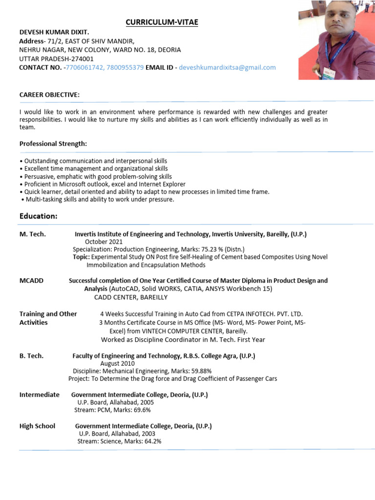 Resume Devesh Kumar Dixit | PDF