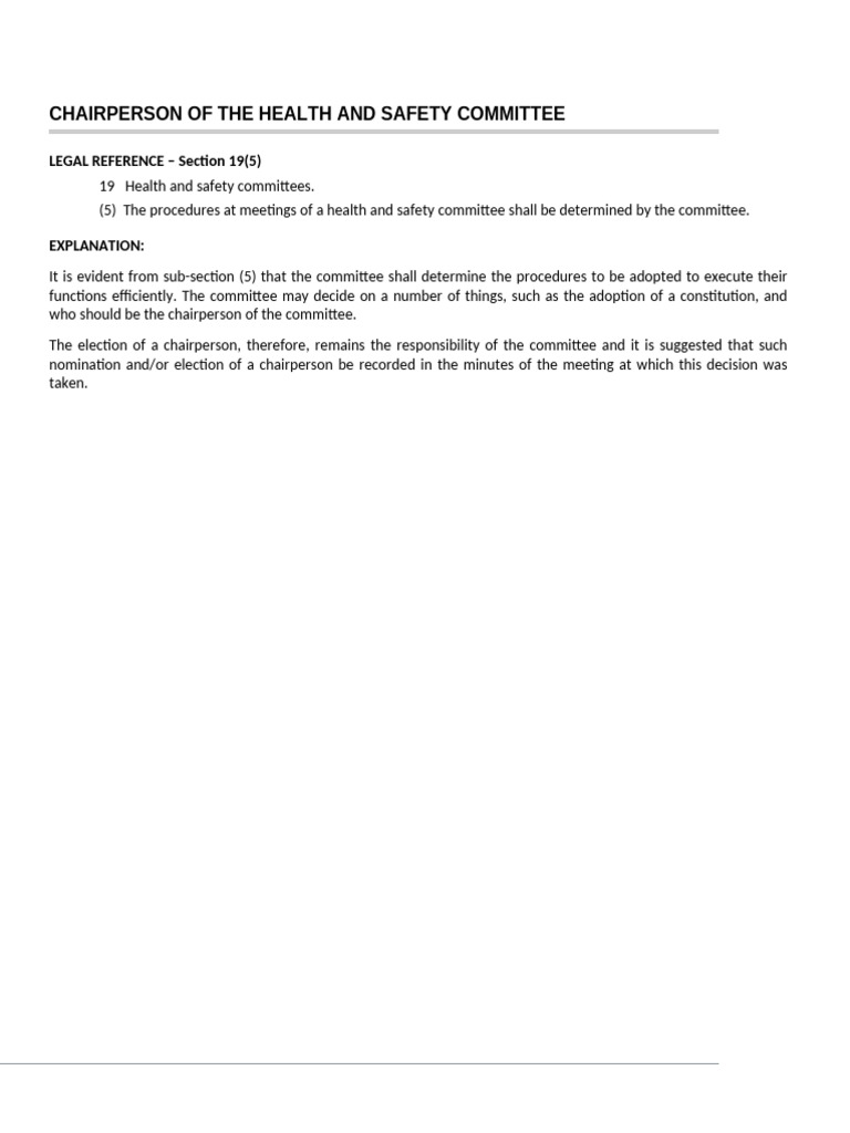 Appointment of Chairperson of The Health and Safety Committee | PDF ...