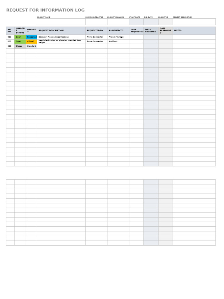 IC Request for Information Log Template 8531 V1 | PDF