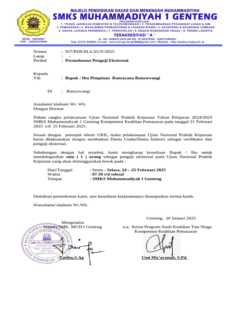 Surat Permohonan Penguji | PDF