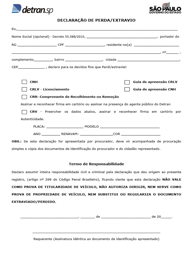 Declaração de Perda-Extravio | PDF