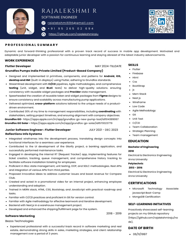 Rajalekshmi R: Software Engineer | PDF | Software Development | Mobile App