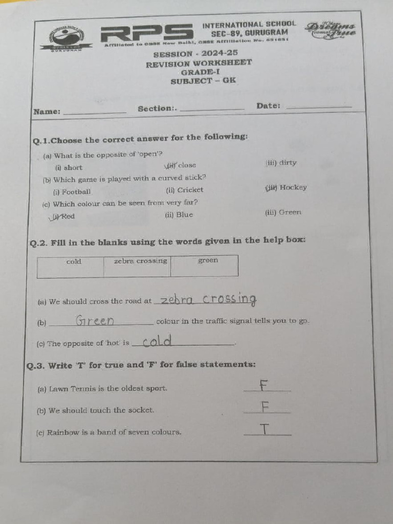 Gk Revision Worksheet (With Answers) | PDF