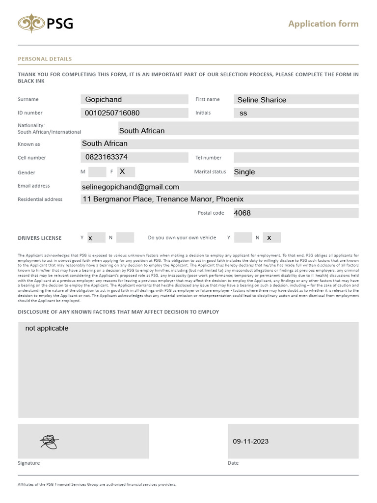 PSG Application Form - 2023 | PDF | Justice | Crime & Violence
