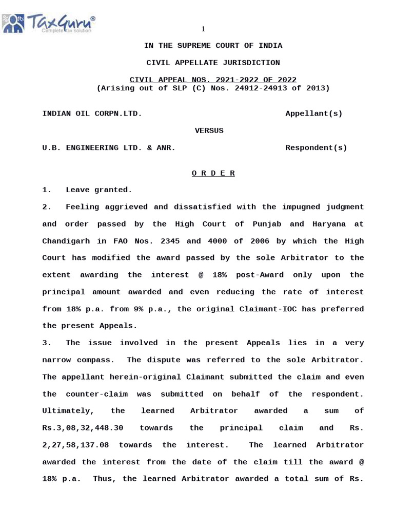 Supreme Court Ruling on Arbitration Interest | PDF | Judgment (Law ...