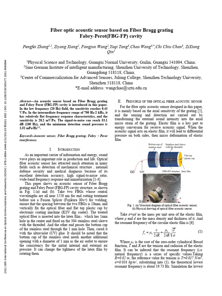 Fiber Optic Acoustic Sensor Based on Fiber Bragg Grating Fabry-PerotFBG-FPcavity | PDF | Optical ...