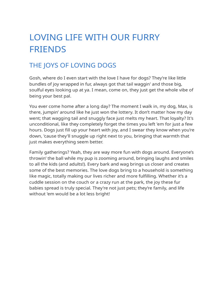 Loving Life With Our Furry Friends | PDF