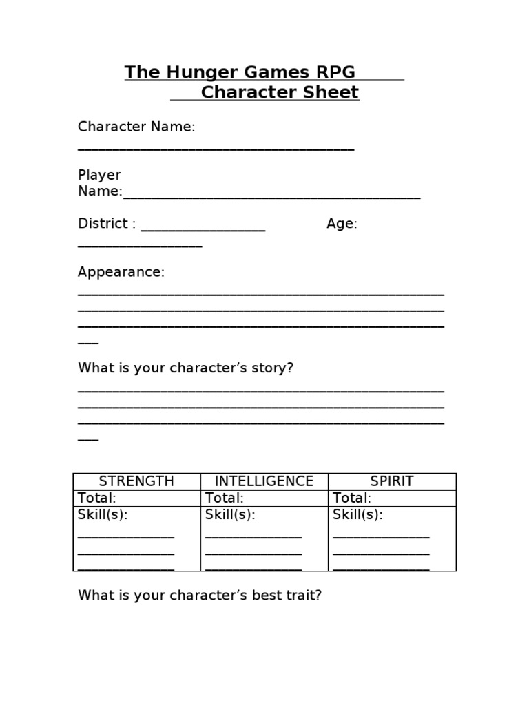 The Hunger Games RPG Character Sheet | PDF
