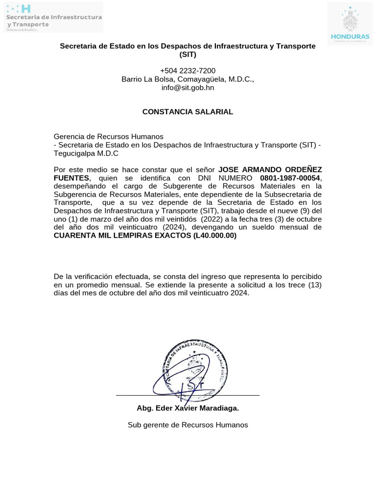 Constancia Salarial | PDF