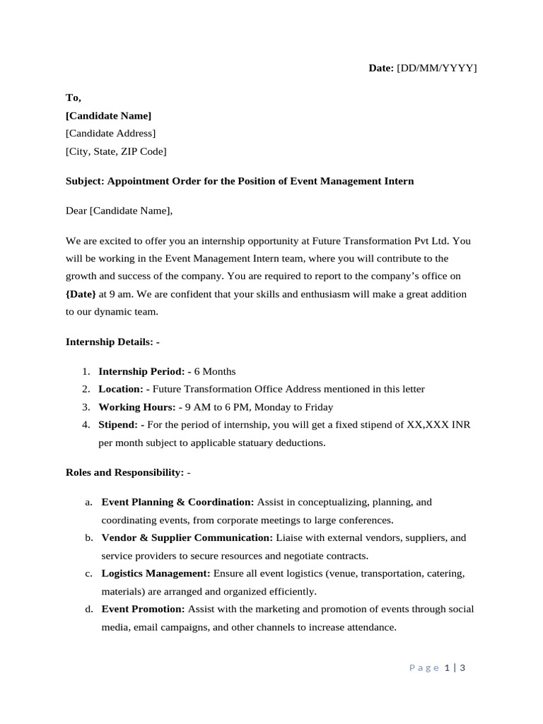 Appointment For Event Management Intern | PDF | Non Disclosure ...