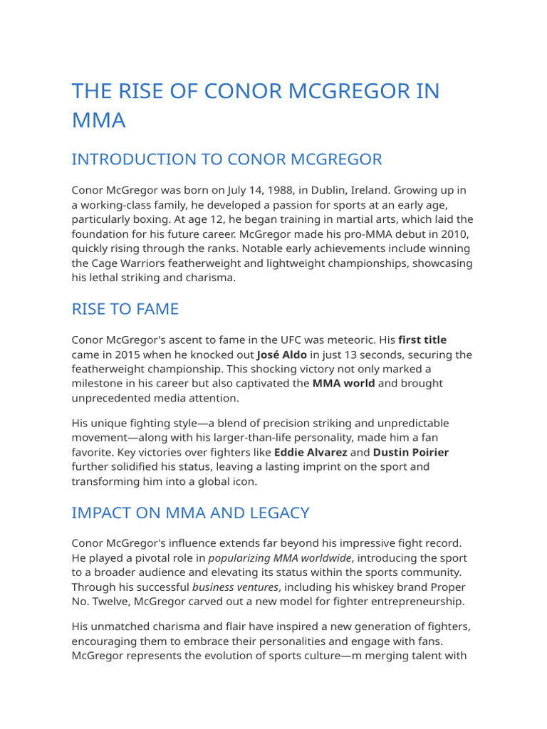 The Rise of Conor McGregor in MMA | PDF
