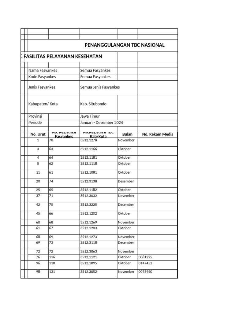 DATA KASUS TBC 2024 YANG MASIH BEROBAT 2025 (1) | PDF