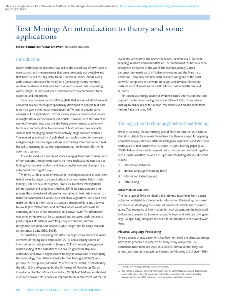 Text Mining: A Guide for Researchers | PDF | Data | Information
