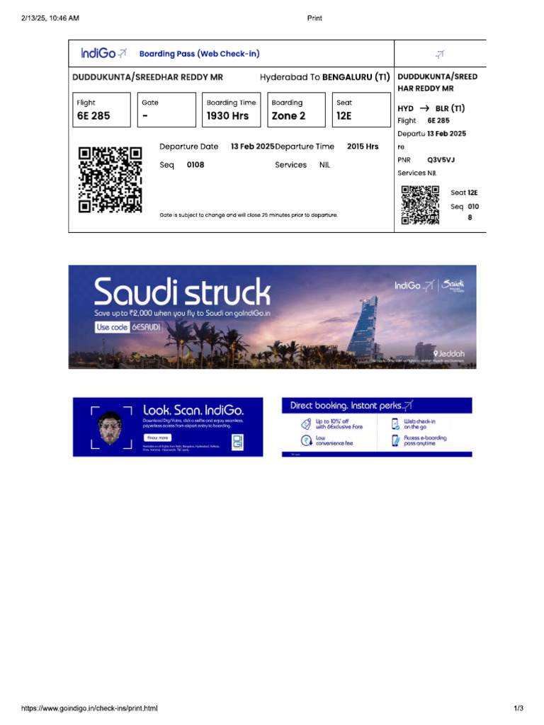 Boarding Pass - HYD BLR - 2 | PDF