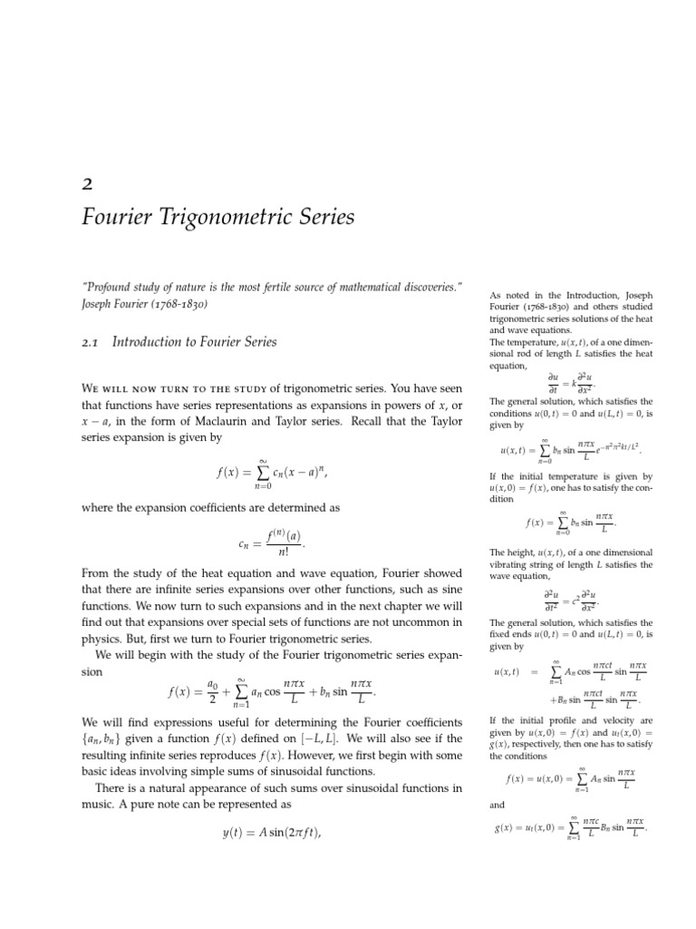 Fourier Trigonometric Series Pdf Fourier Series Trigonometric Functions