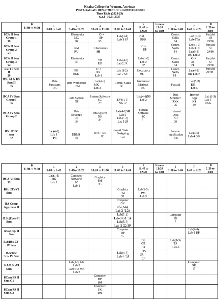 TIME TABLE 24-25 Even-1 | PDF | Computing | Information Technology