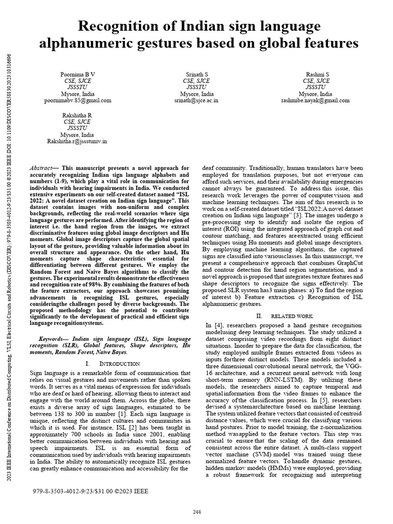 Recognition of Indian Sign Language Alphanumeric Gestures Based On ...