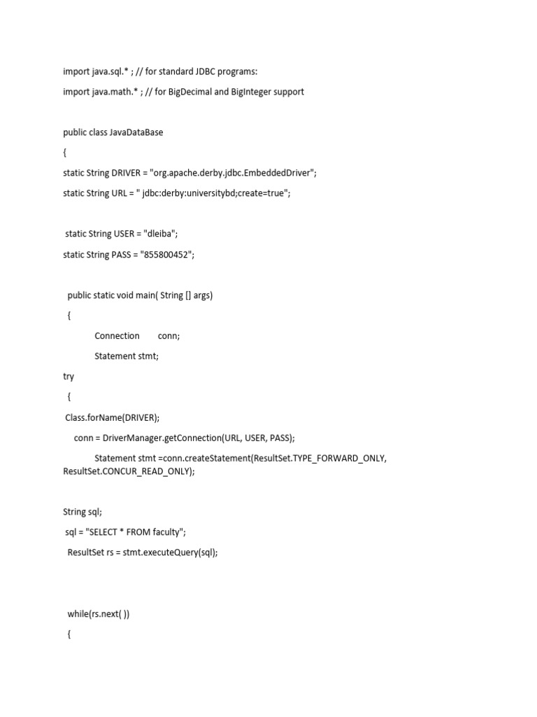 Java JDBC Database Example | PDF