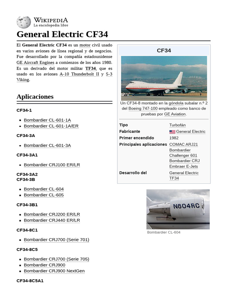 Motor General Electric CF34 | PDF | Configuraciones de aeronaves ...