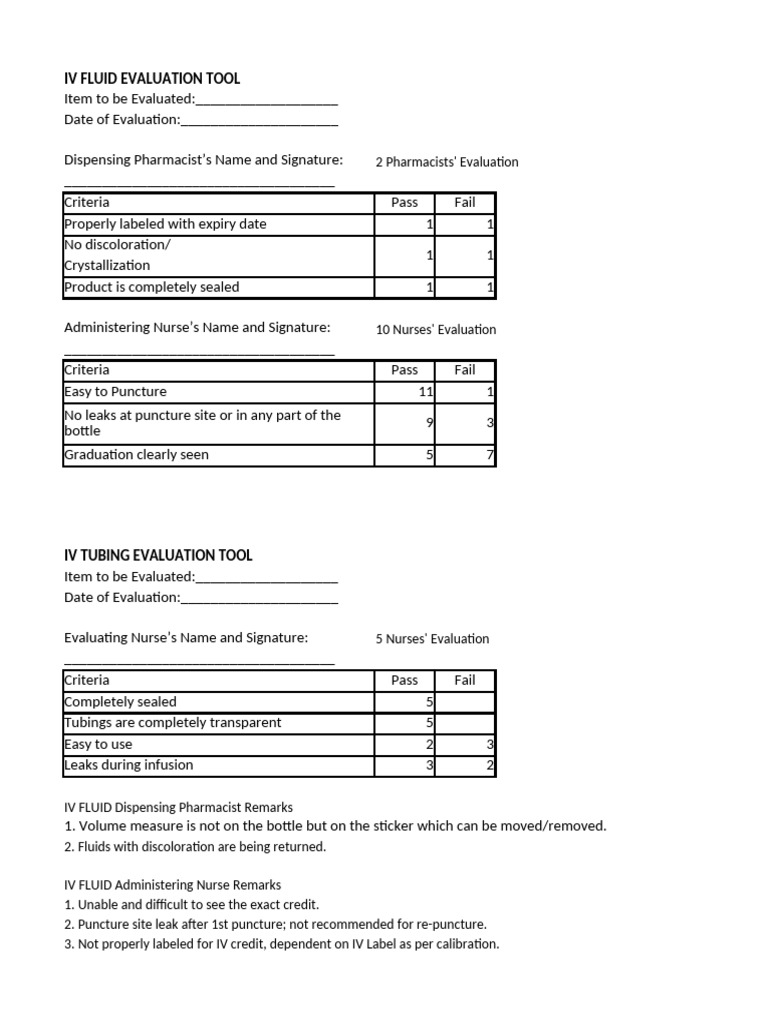 IV Fluid and Tubing Evaluation Checklist | PDF | Intravenous Therapy | Leak