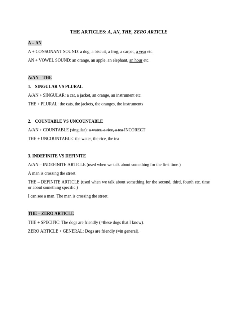 Understanding Articles: A, An, The | PDF