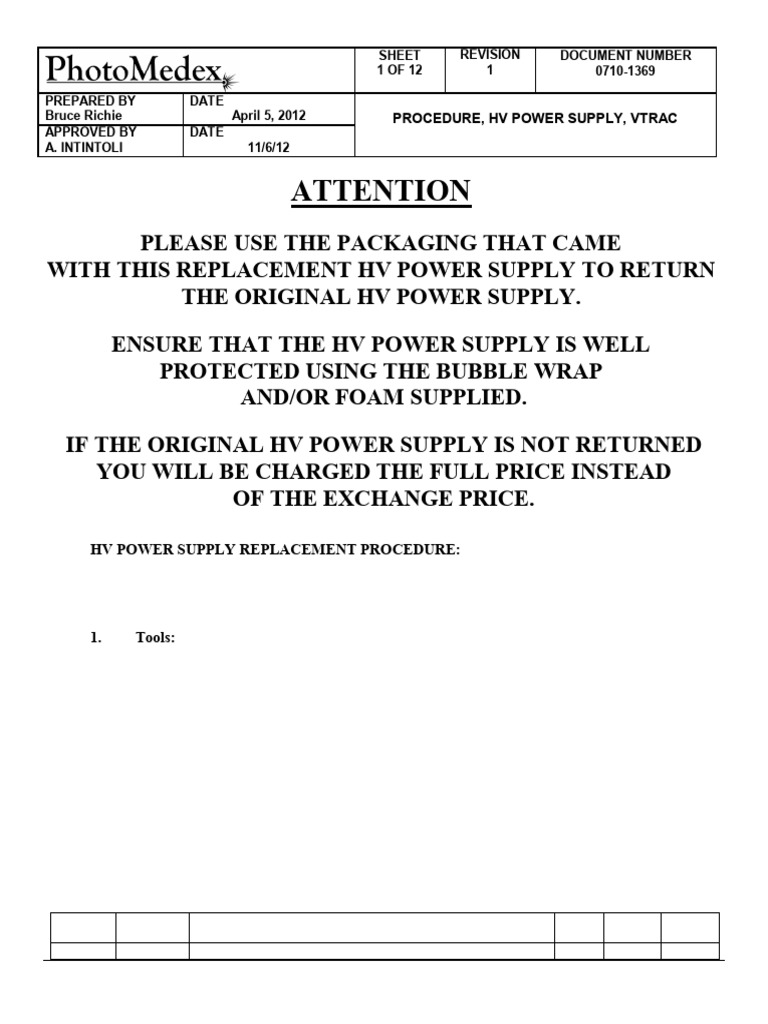0710-1369 R1 Procedure, HV Power Supply, Vtrac | PDF | Electrical ...