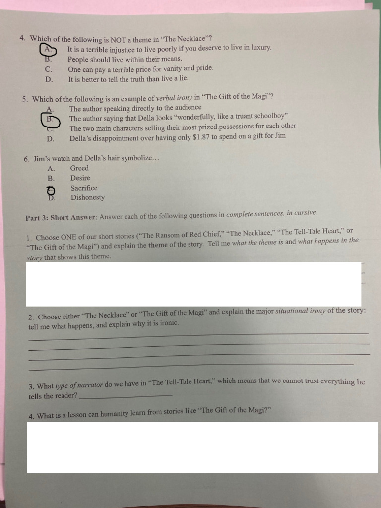 Short Story Test Pg. 2. | PDF