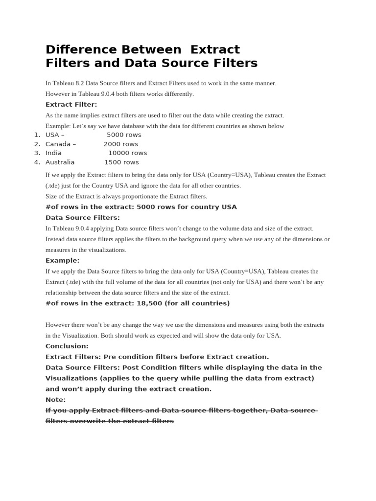 Difference Between Extract Filters and Data Source Filters | PDF