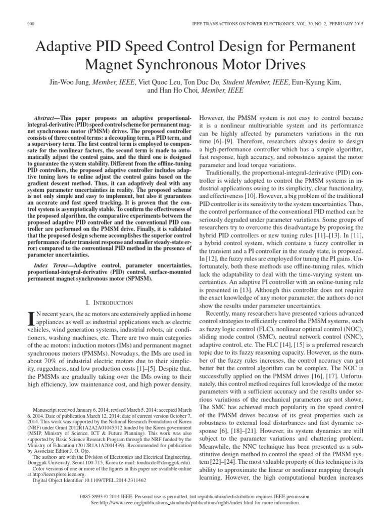 Adaptive PID Speed Control Design For Permanent Magnet Synchronous Motor Drives | PDF | Control ...