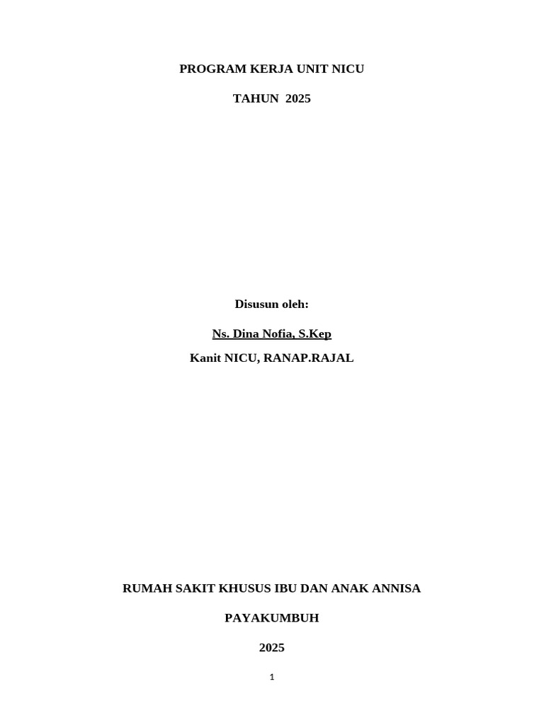 Program Kerja Unit Nicu | PDF