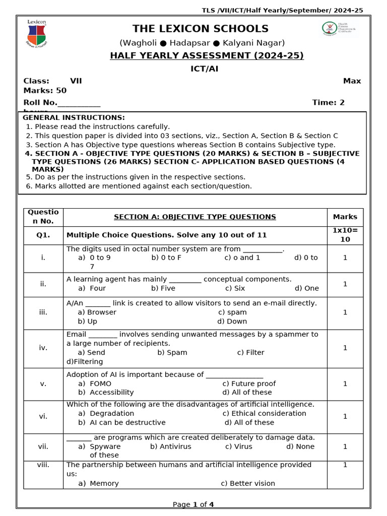 TLS Hya Ict QP Vii 2024-25 | PDF | Spamming | Artificial Intelligence