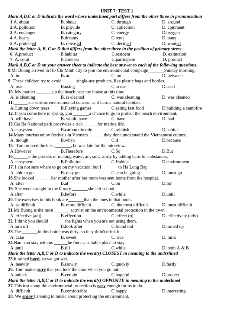 UNIT-7_TEST-1 (1) | PDF | Natural Environment | Earth Sciences