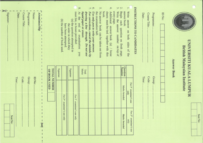 Coverpage Answer Booklet | PDF